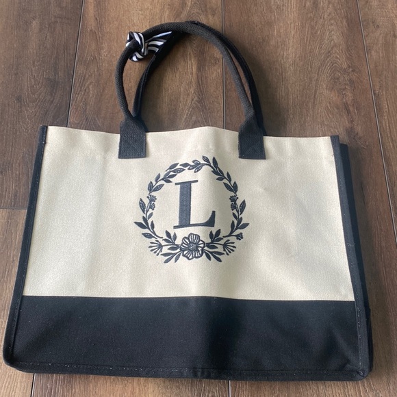 Bags | L Initial Tote Bag Black And White | Poshmark